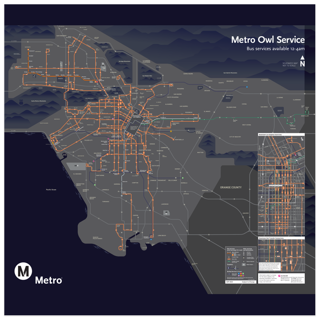 Los Angeles Metro Night Owl Map Satin Poster – Metro Shop